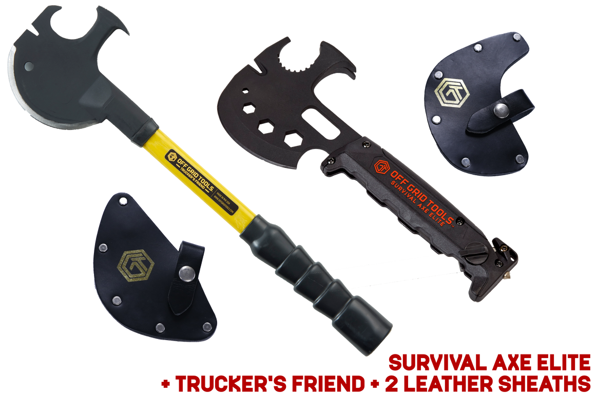 SURVIVAL AXE ELITE + TRUCKER'S FRIEND + 2 LEATHER SHEATHS - Pro – Off ...